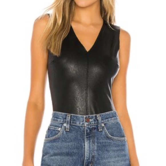Commando | Tops | Commando Deep Vneck Faux Leather Bodysuit | Poshmark